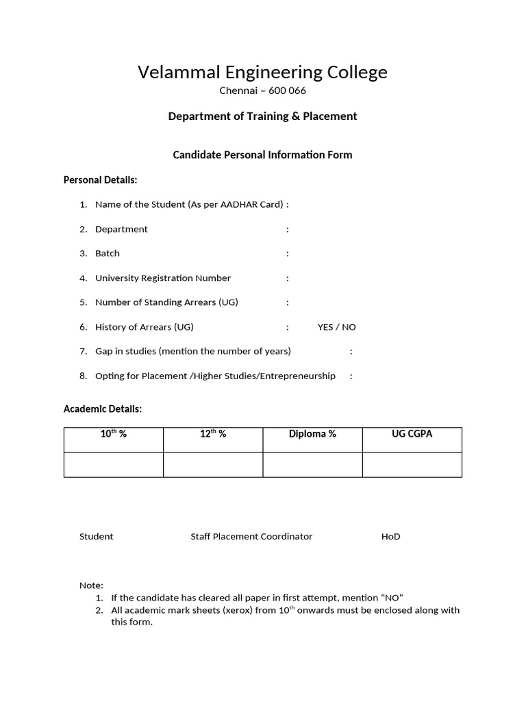 Candidate Information Form | PDF