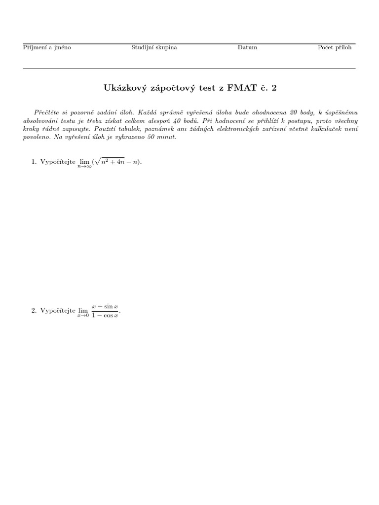 FMAT Ukazkovy - Test 2 | PDF