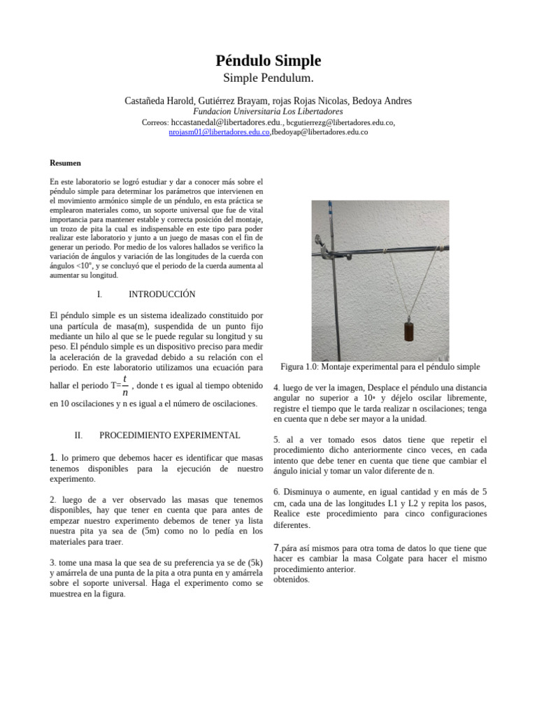 Informe Pendulo Simple (1) .1 | PDF | Oscilación | Mecánica