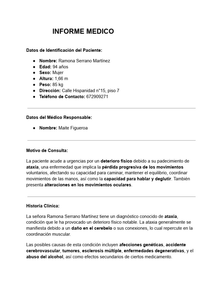 Informe Medico | PDF | Medicina CLINICA | Enfermedades y trastornos