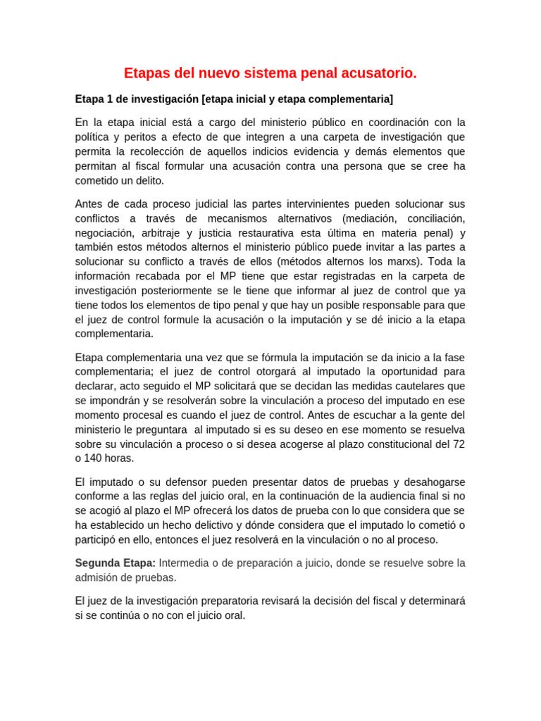 Etapas Del Nuevo Sistema Penal Acusatorio | PDF | Sentencia (ley) | Fiscal