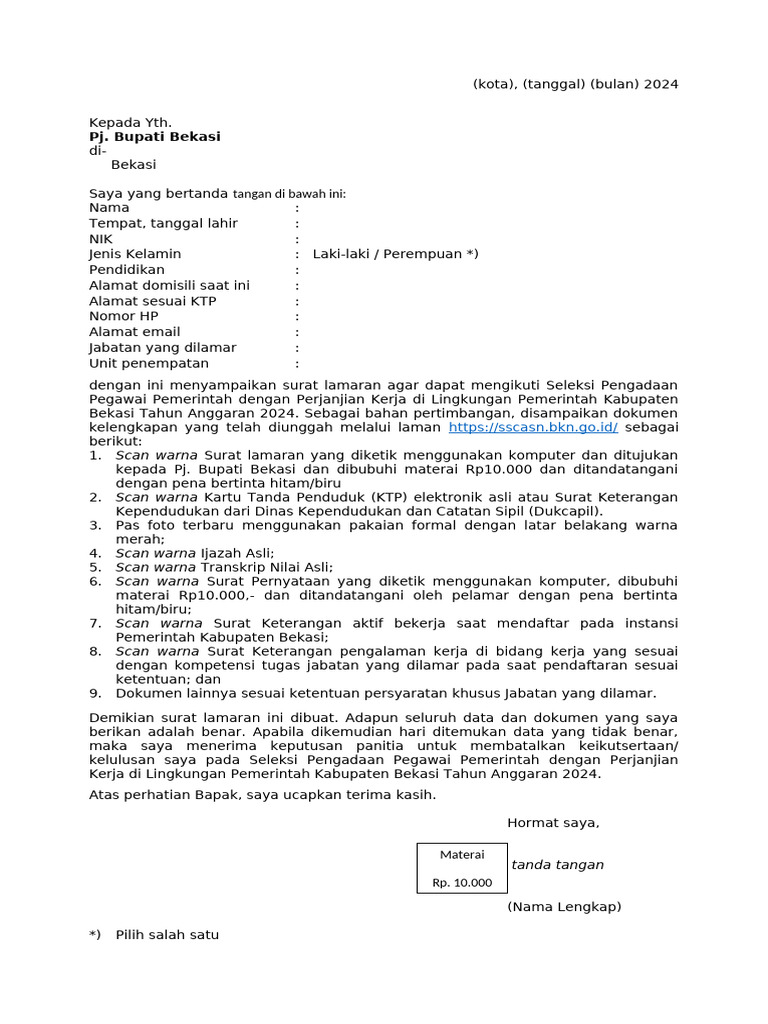 02-Format Surat Lamaran PPPK-2024 | PDF