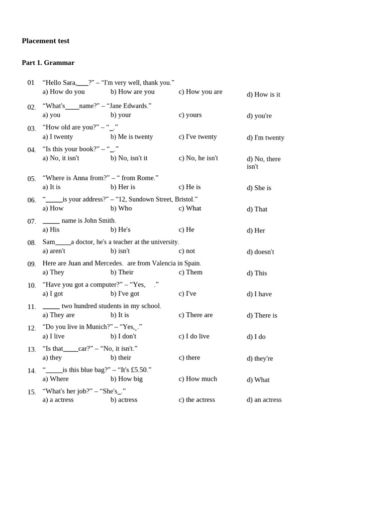 KMSI Placement Test Overview | PDF | Lunch | Meal