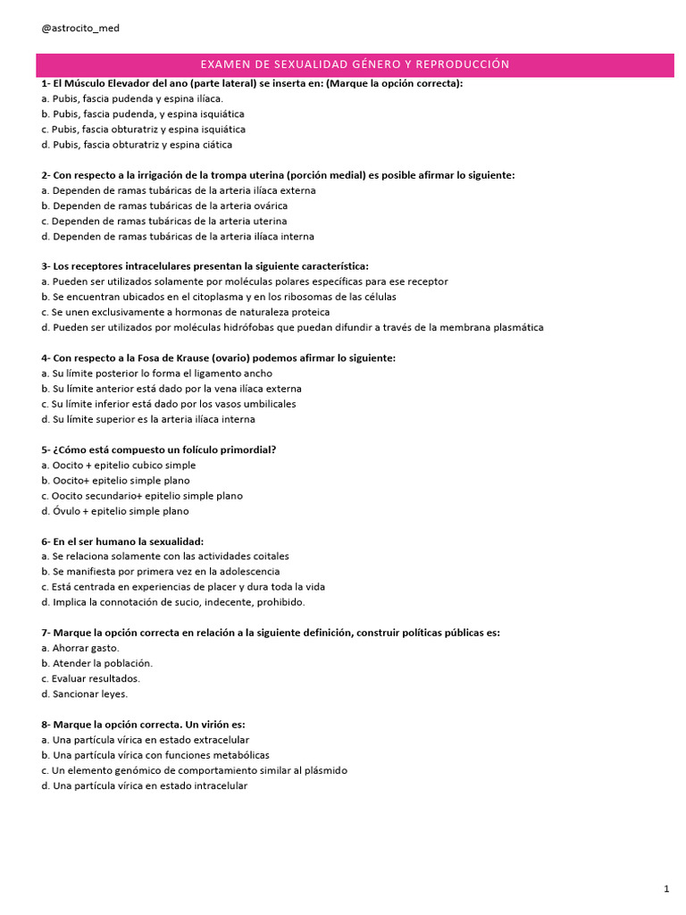 Examen SGR 2 | PDF | Hormona adrenocorticotrópica | Ovario