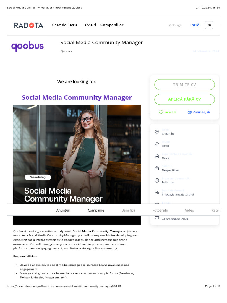 Social Media Community Manager - post vacant Qoobus | PDF | Popular ...