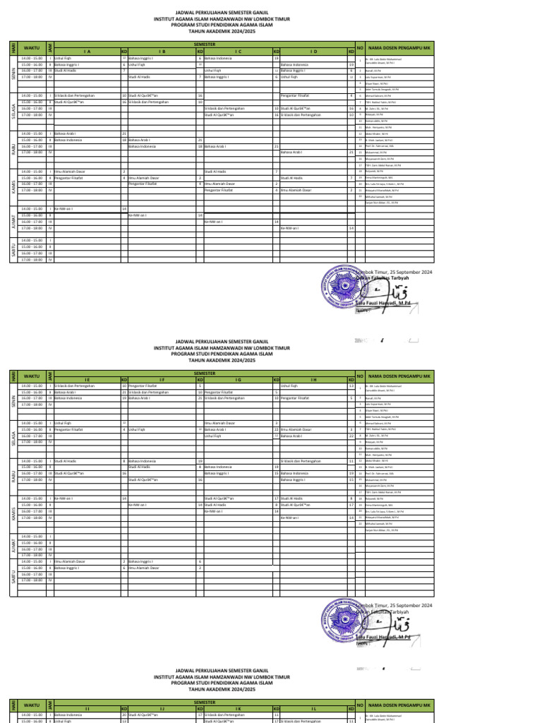 JADWAL KULIAH PRODI PAI GANJIL 2024.2025 | PDF JADWAL KULIAH PRODI PAI GANJIL 2024.2025 | PDF