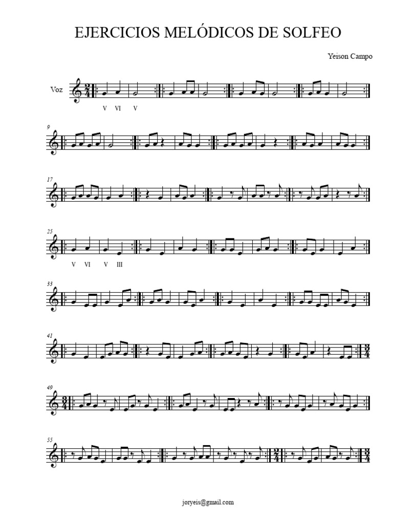 Ejercicios Melódicos de Solfeo V-VI-III-II | PDF