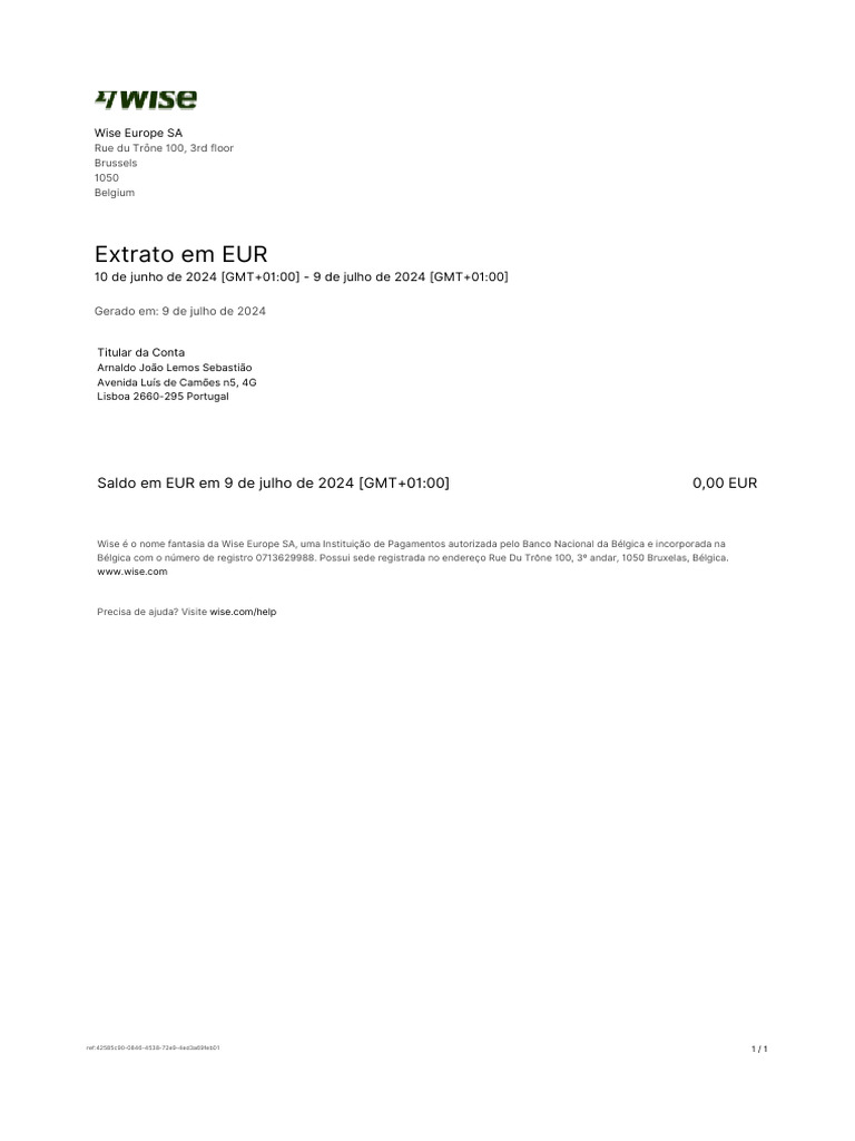Extrato Bancário Wise - Julho 2024 | PDF | Finanças e Administração de ...