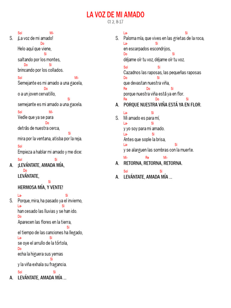 La Voz de Mi Amado: Letra y Acordes | PDF
