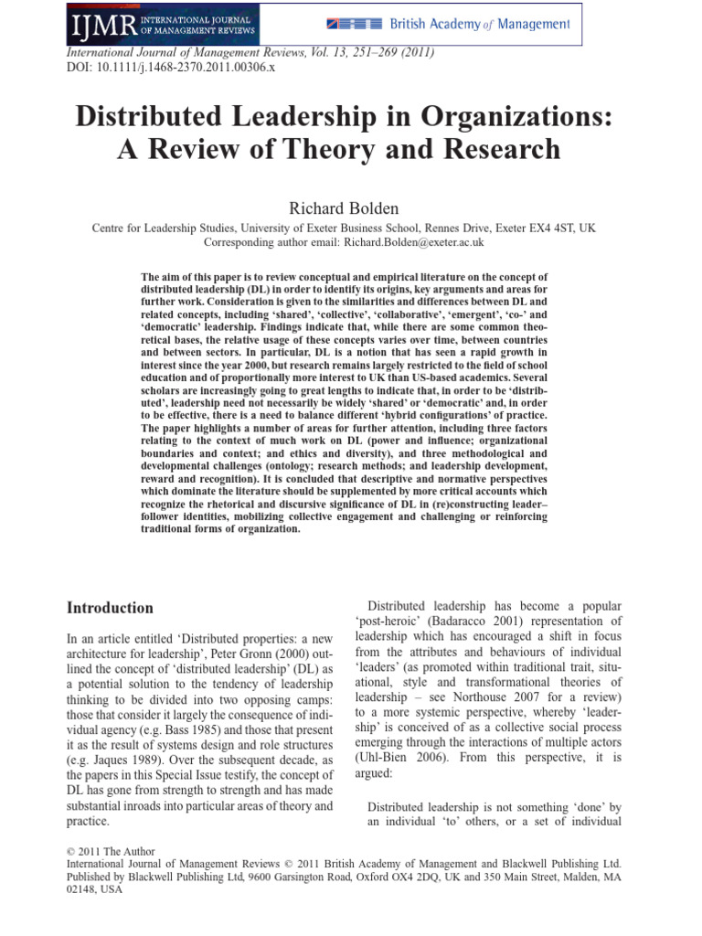 Review of Distributed Leadership Theory | PDF | Leadership | Concept
