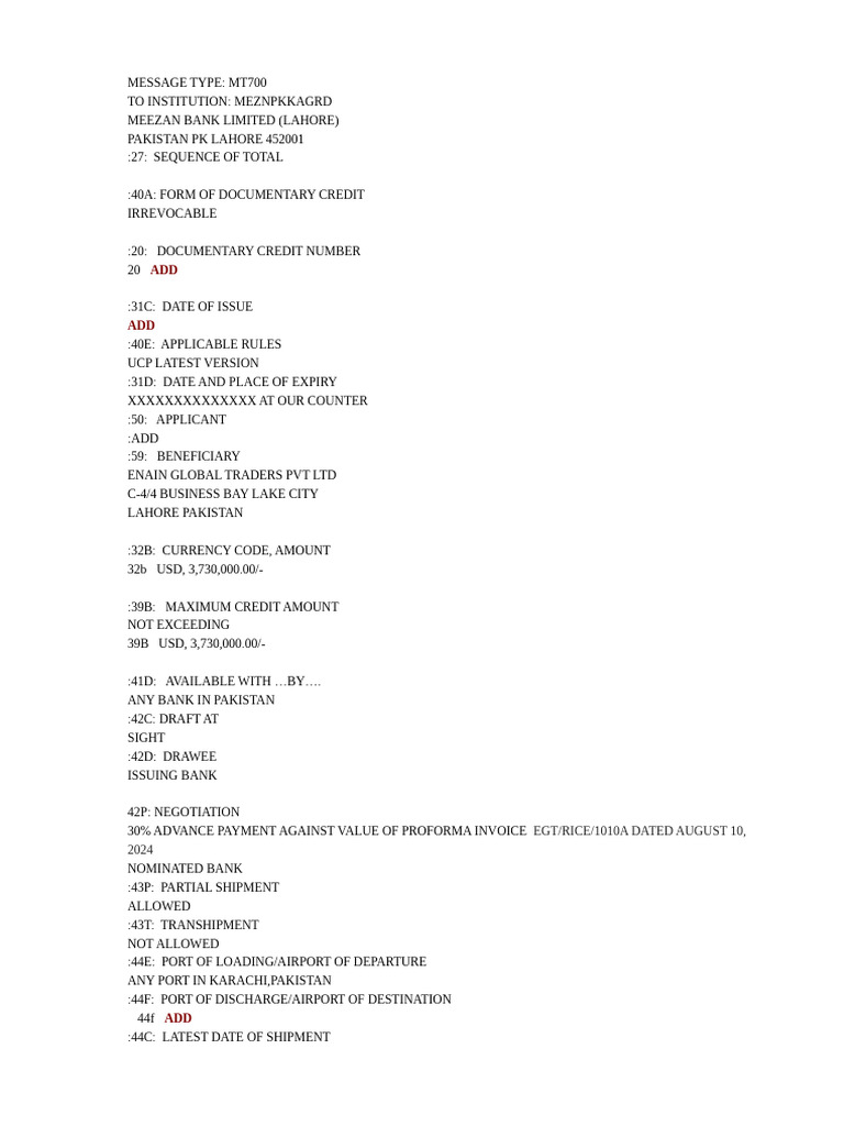 DRAFT LC | PDF | Bill Of Lading | Cargo