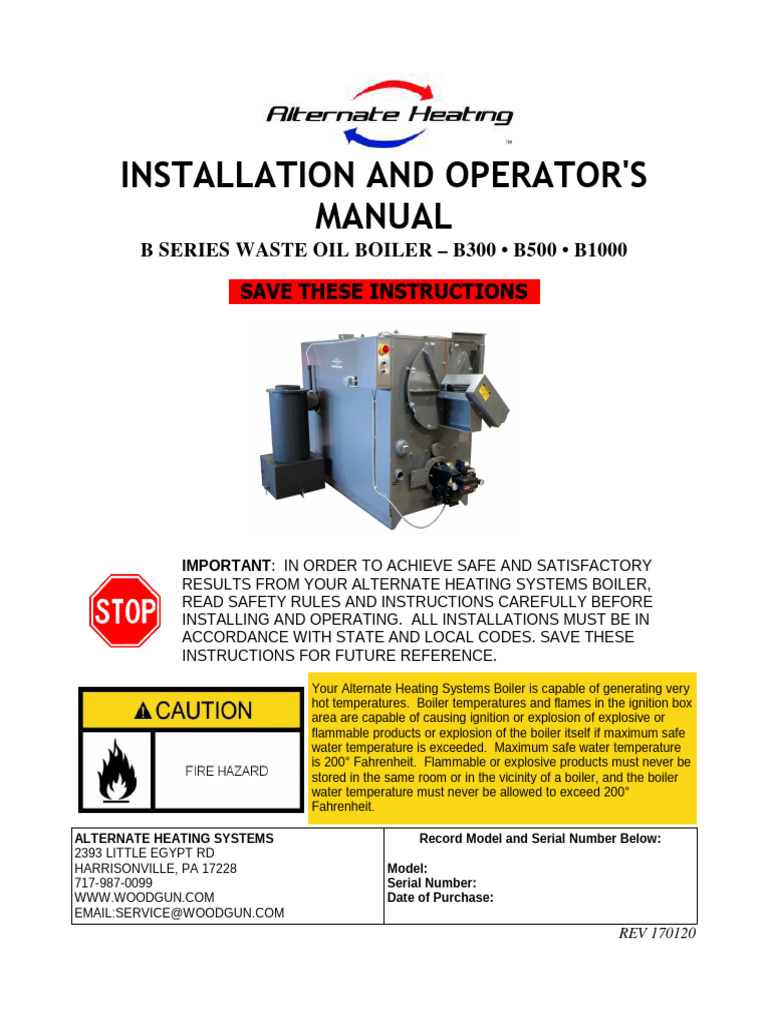 B Series Waste Oil Boiler Manual 170125 | PDF | Water | Boiler