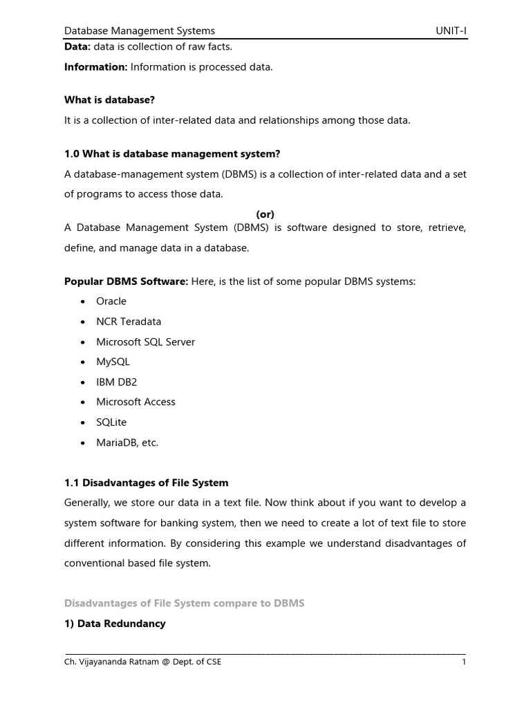 DBMS_UNIT_I | PDF | Databases | Relational Model