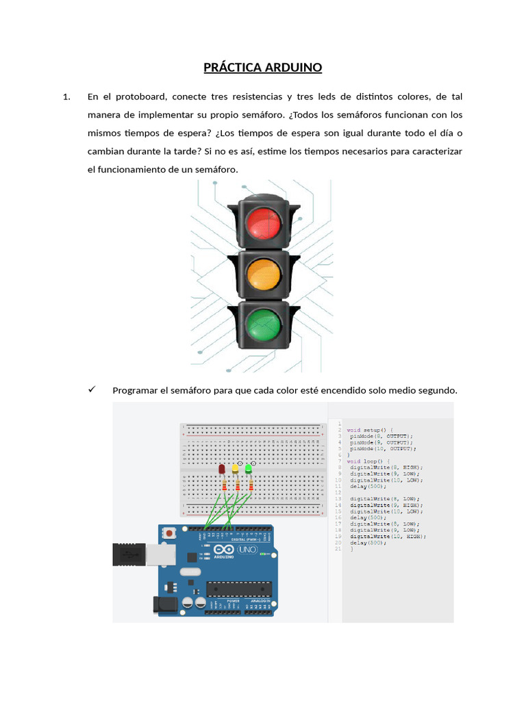 Práctica Arduino | PDF | Diodo emisor de luz | Semáforo