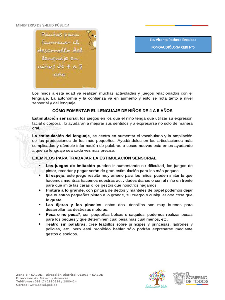 Estimulación del Lenguaje en Niños 4-5 Años | PDF