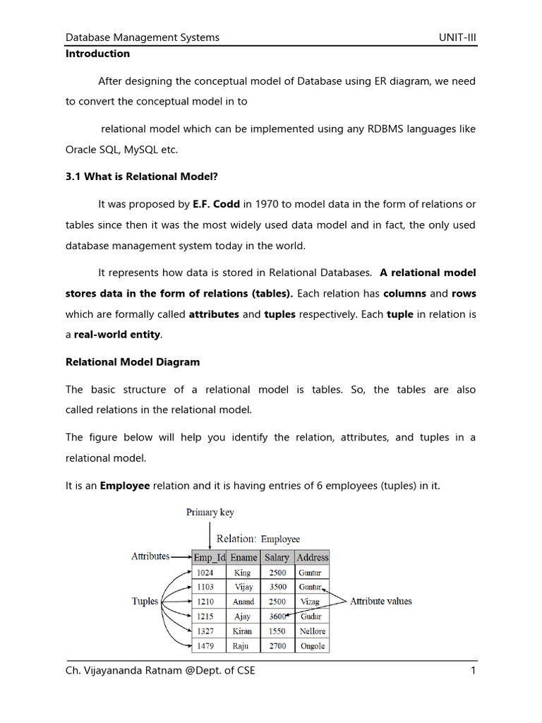 DBMS_UNIT_III | PDF | Relational Model | Relational Database DBMS_UNIT_III | PDF | Relational Model | Relational Database