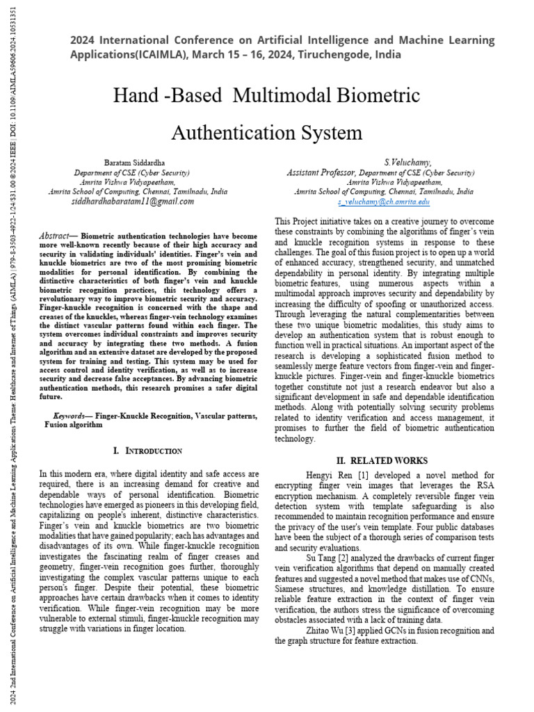 Hand - Based Multimodal Biometric Authentication System | PDF | Biometrics | Support Vector Machine