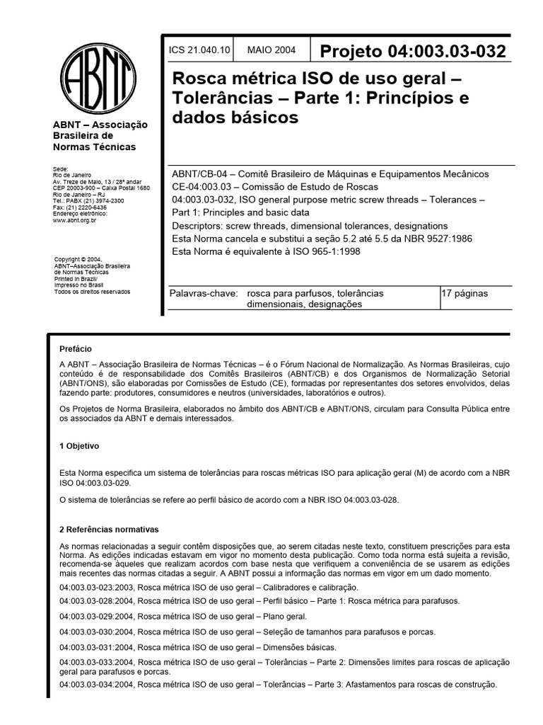 ISO 965-1 Roscas | PDF | Parafuso | Natureza