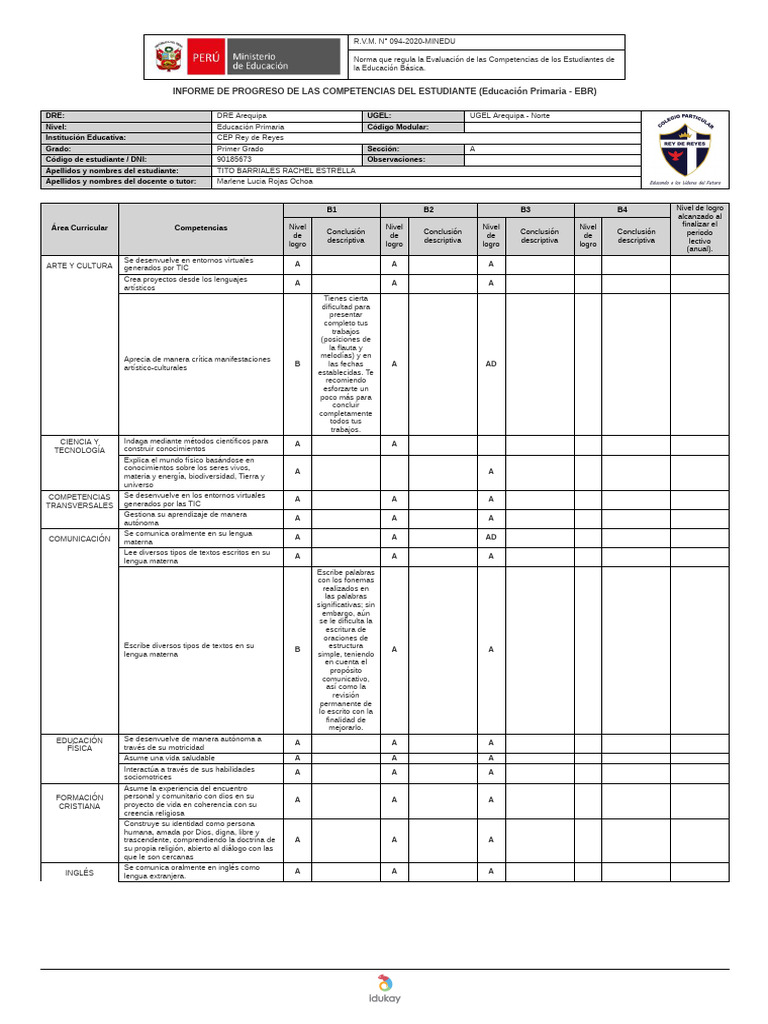 Libreta Formativa | PDF | Educación primaria | Léxico