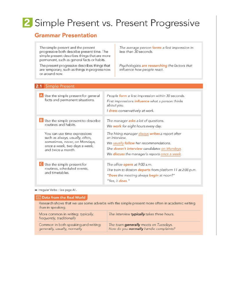 Present Simple Vs Progressive | PDF