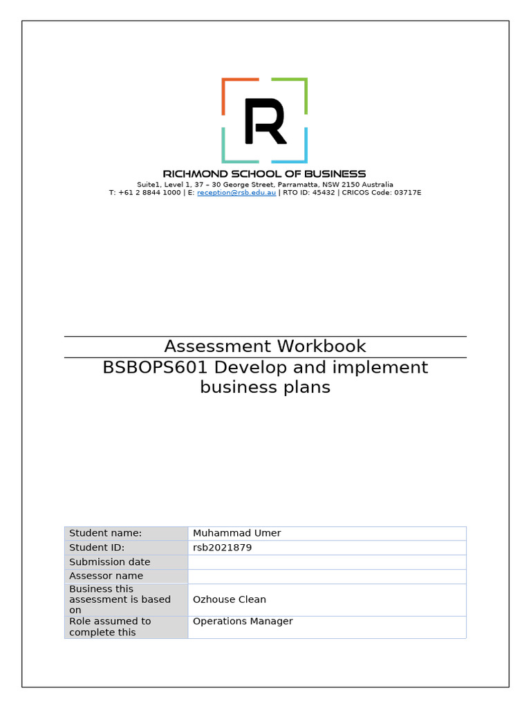 BSBOPS601 Assessment Workbook - V1.2 October 2023 | PDF | Performance Indicator | Swot Analysis