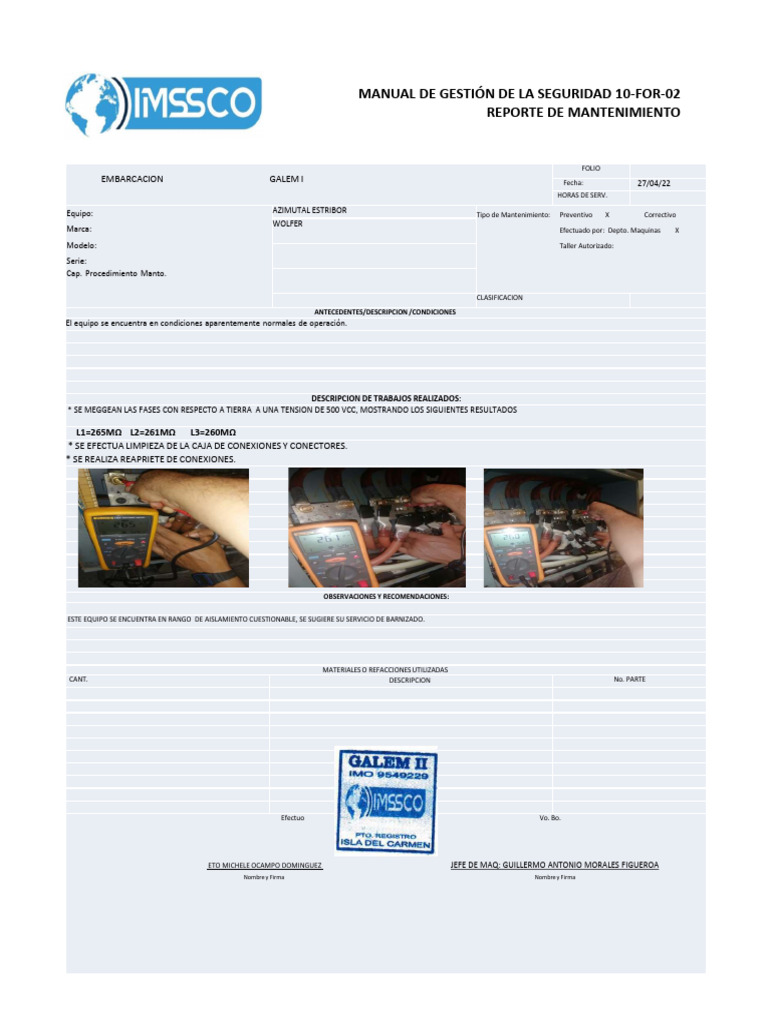 Mantenimiento Preventivo Embarcación GALEM I | PDF