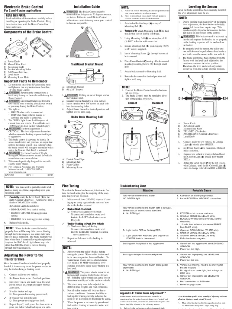 Tekonsha Envoy Manual | Brake | Power (Physics)