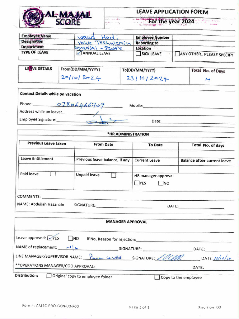 Waad Ahmed Ali | PDF | Labour Law | Leave Of Absence