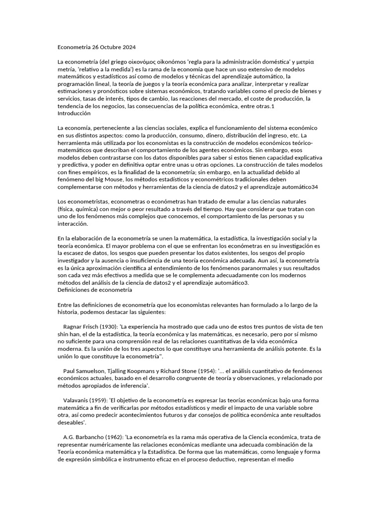 Econometria 26 Octubre 2024 Pdf Econometría Science