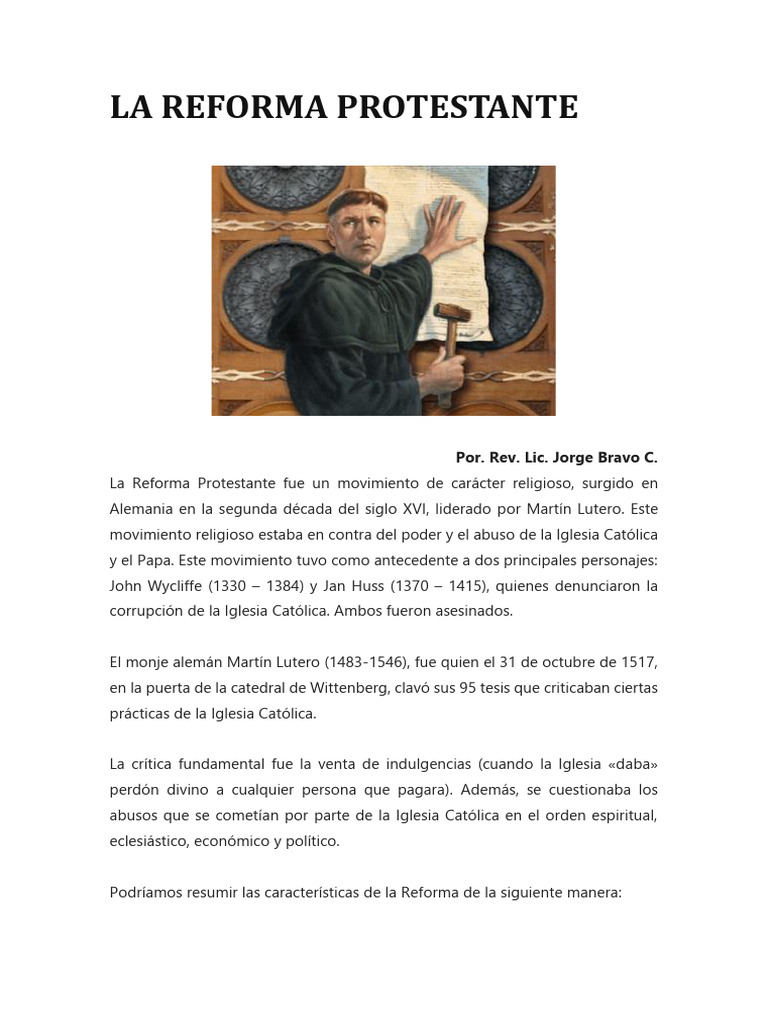 Historia de la Reforma Protestante | PDF | protestantismo | Iglesia ...