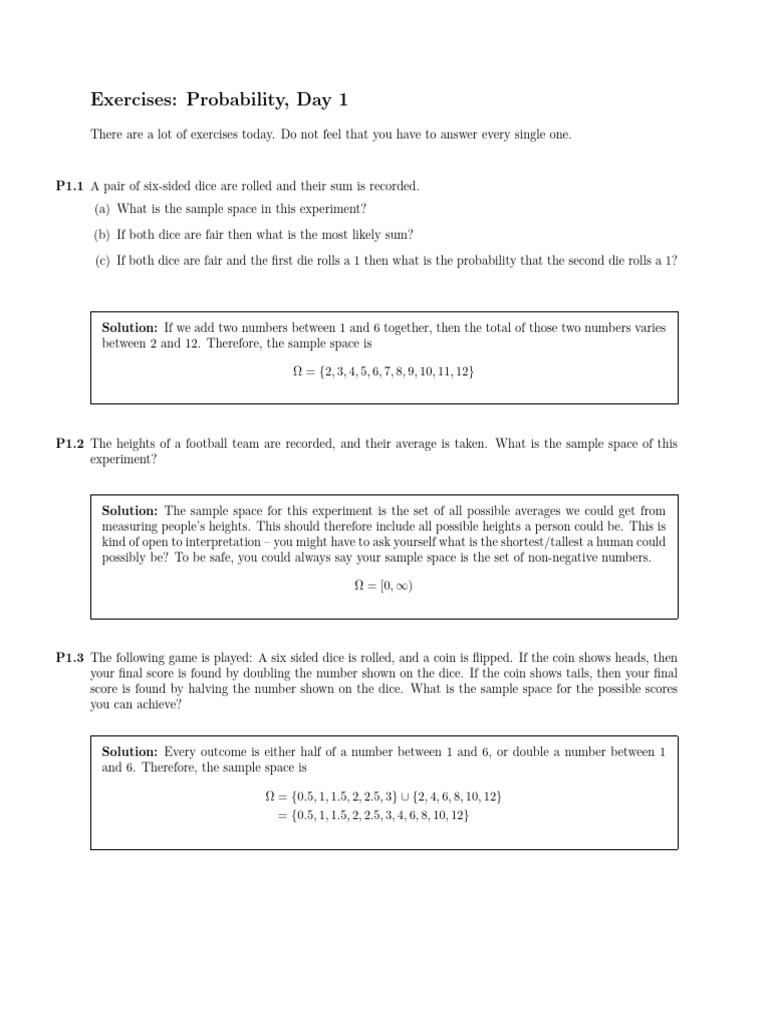 Solutions P1 | PDF | Probability | Dice