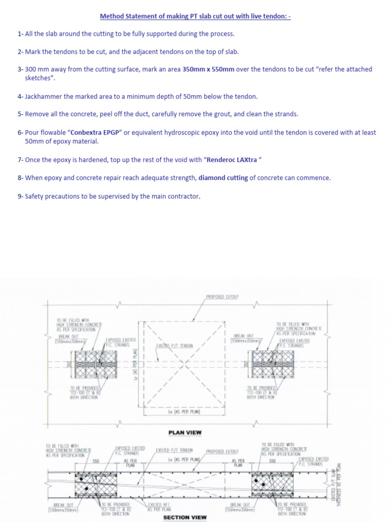 16-Method Statement of Making PT Slab Cut Out With Live Tendon ...