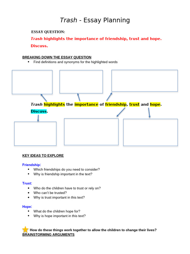Essay Planning for "Trash" Analysis | PDF | Essays | Cognition