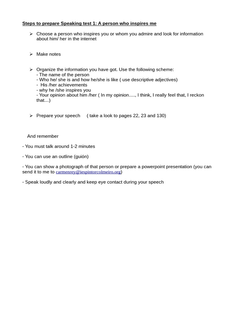 Speaking Test 1 Guide | PDF