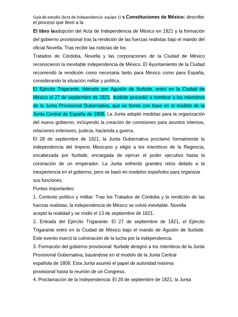 Acta de Independencia Equipo 1 | PDF | México | Constitución