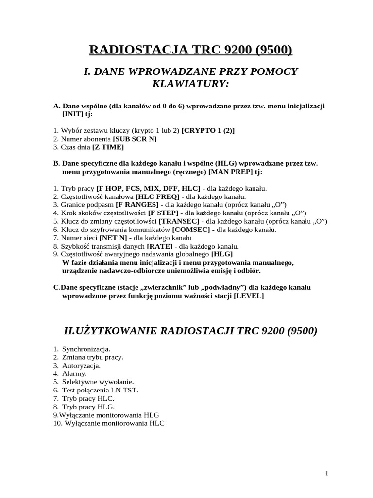 Instrukcja TRC 9200 I 9500 | PDF