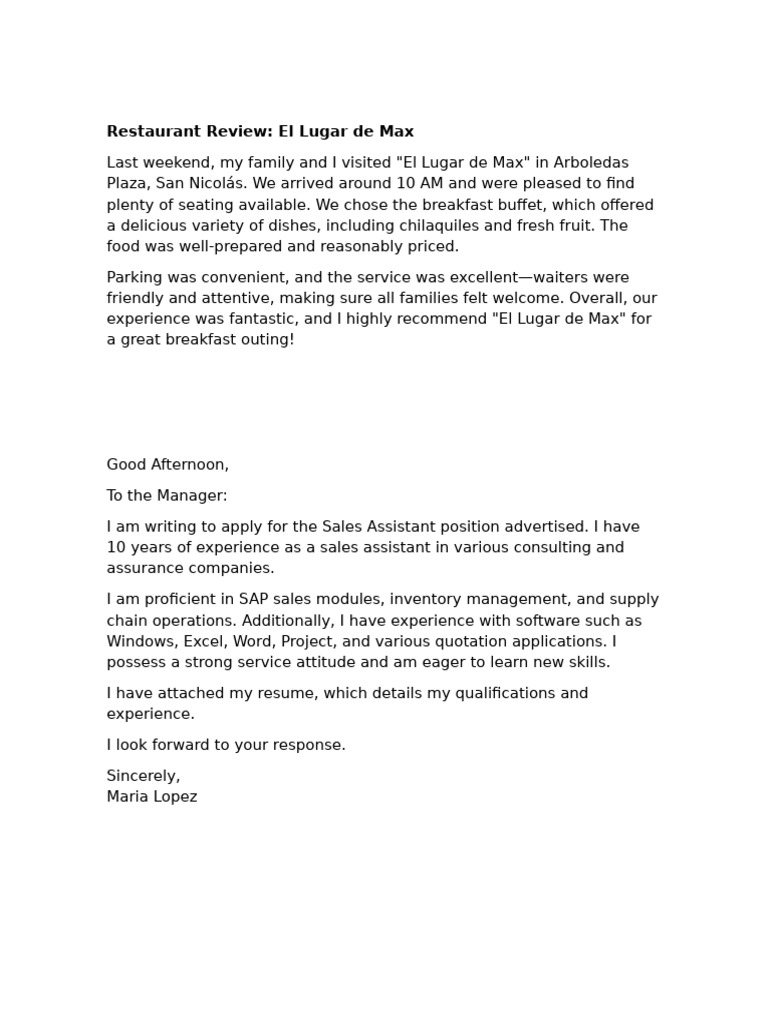 Restaurant Review | PDF