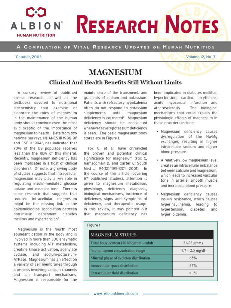 Research Notes, 2003 - Magnesium - Clinical and Health Benefits Still ...