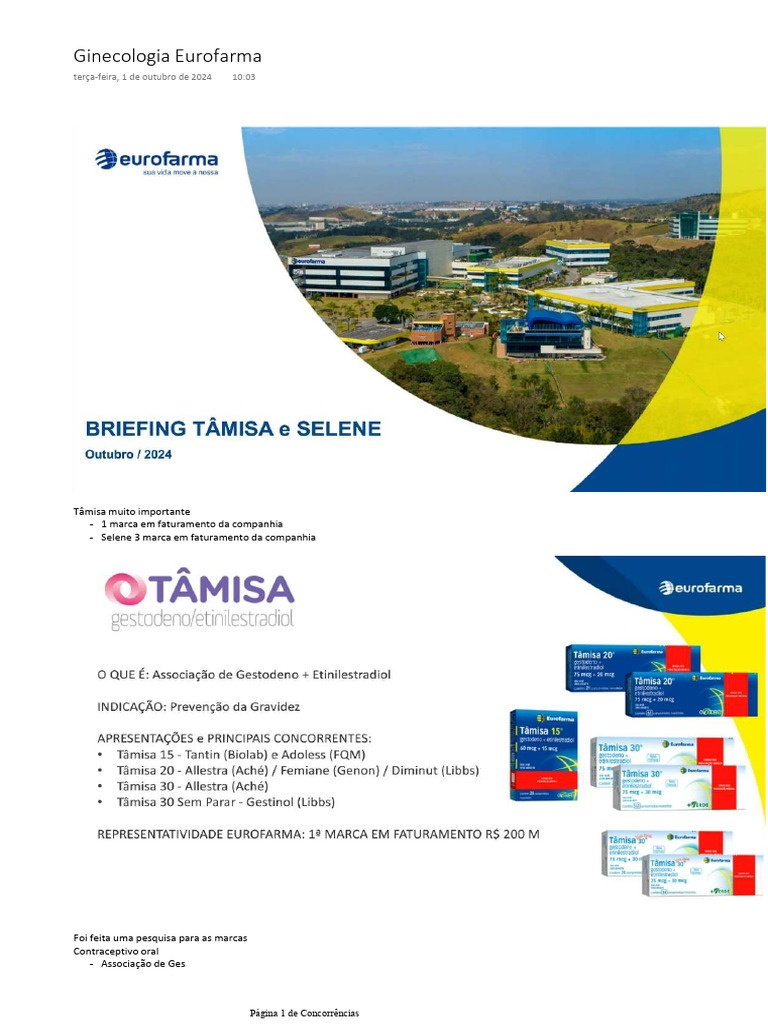 Briefing Tamisa e Selene Anticoncepcionais Eurofarma | PDF | Pílula ...