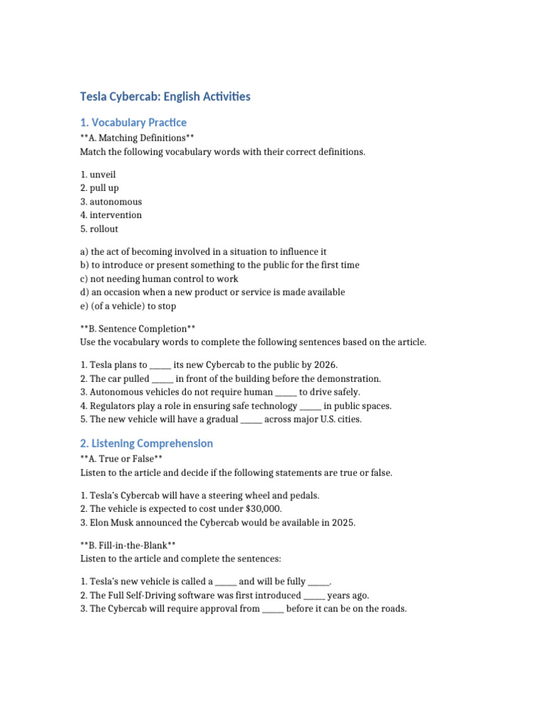 Tesla Cybercab Activities | PDF