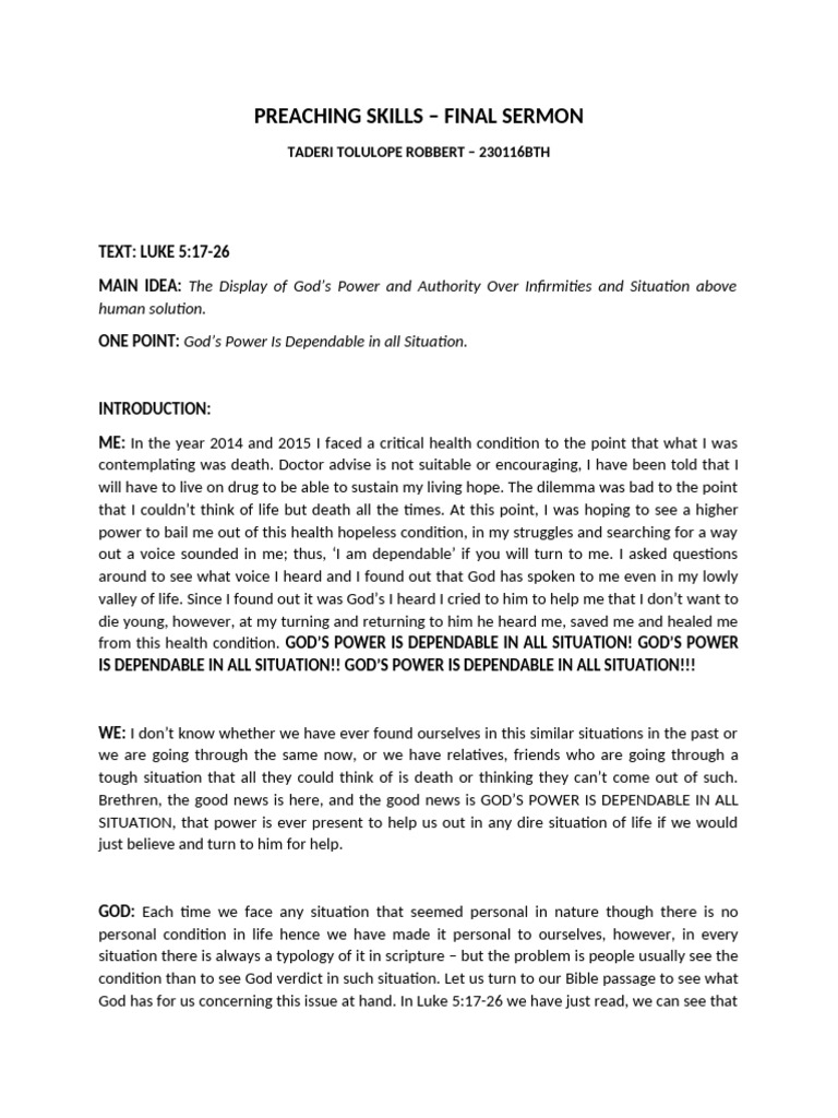 Preaching Skills - Final Sermon | PDF | Faith | God