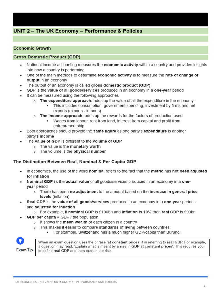 Ial Economics Unit 2 | PDF | Cost Of Living | Gross Domestic Product