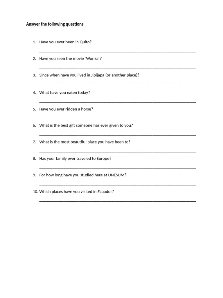 Answer Questions Present Perfect | PDF | Games & Activities | Language ...