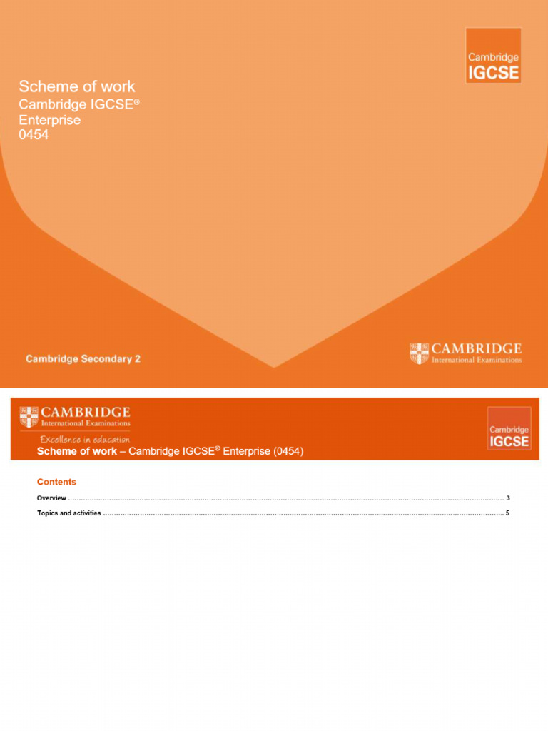 Scheme of Work Cambridge IGCSE Enterprise | PDF
