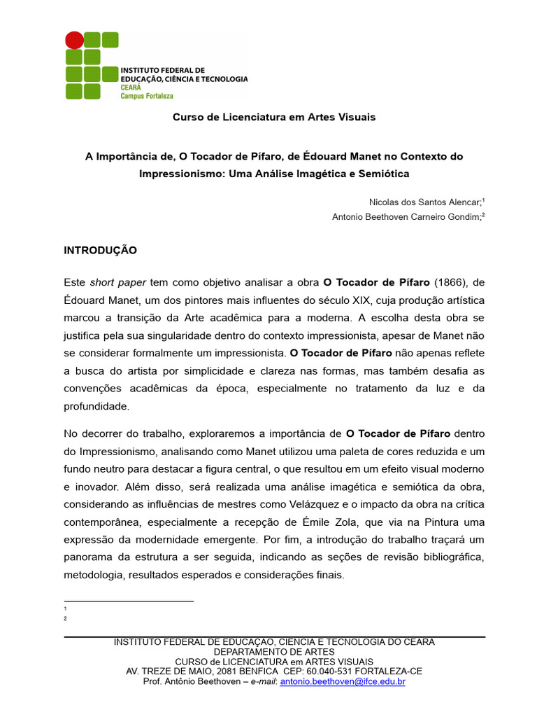 A Importância De, O Tocador de Pífaro, de Édouard Manet No Contexto Do ...