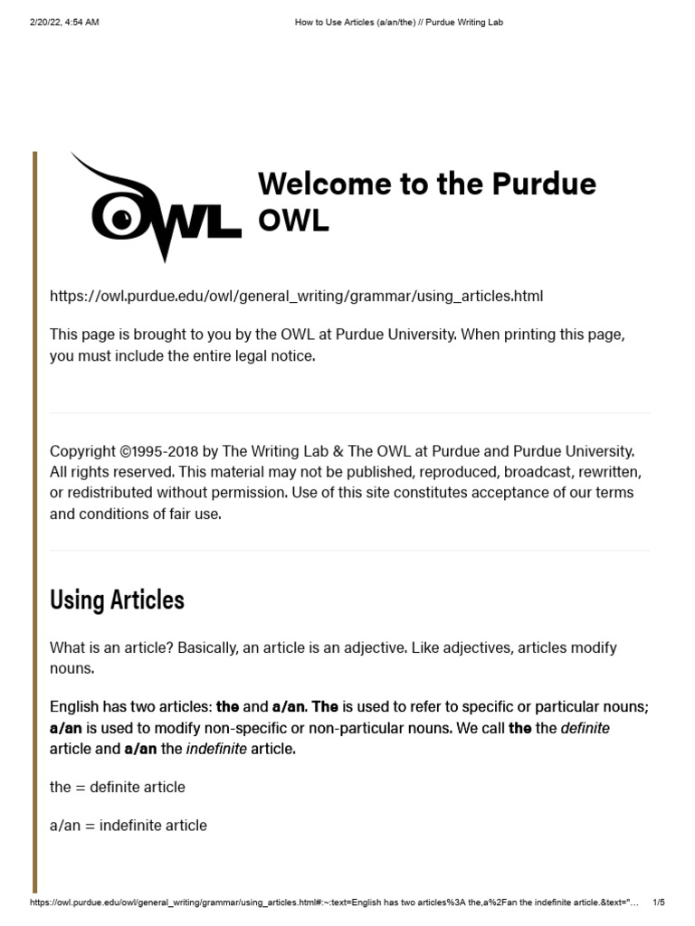 How To Use Articles (A - An - The) - Purdue Writing Lab | PDF | Noun ...