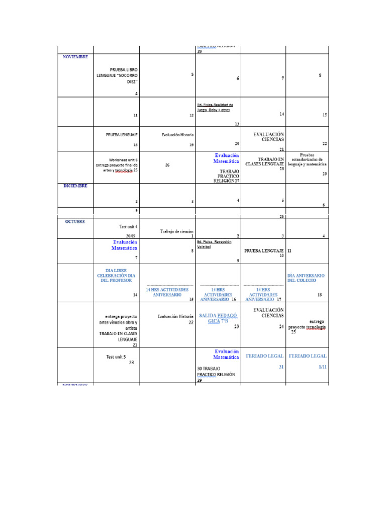 Calendario de Evaluaciones-2 | PDF