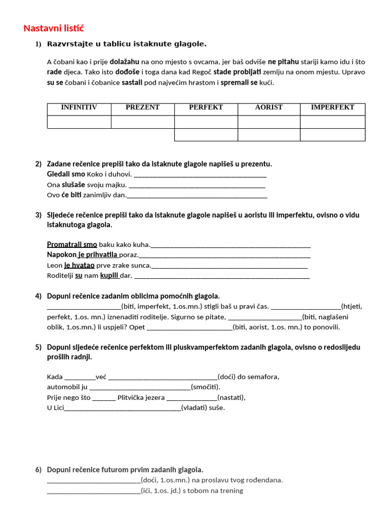 Nastavni Listić | PDF