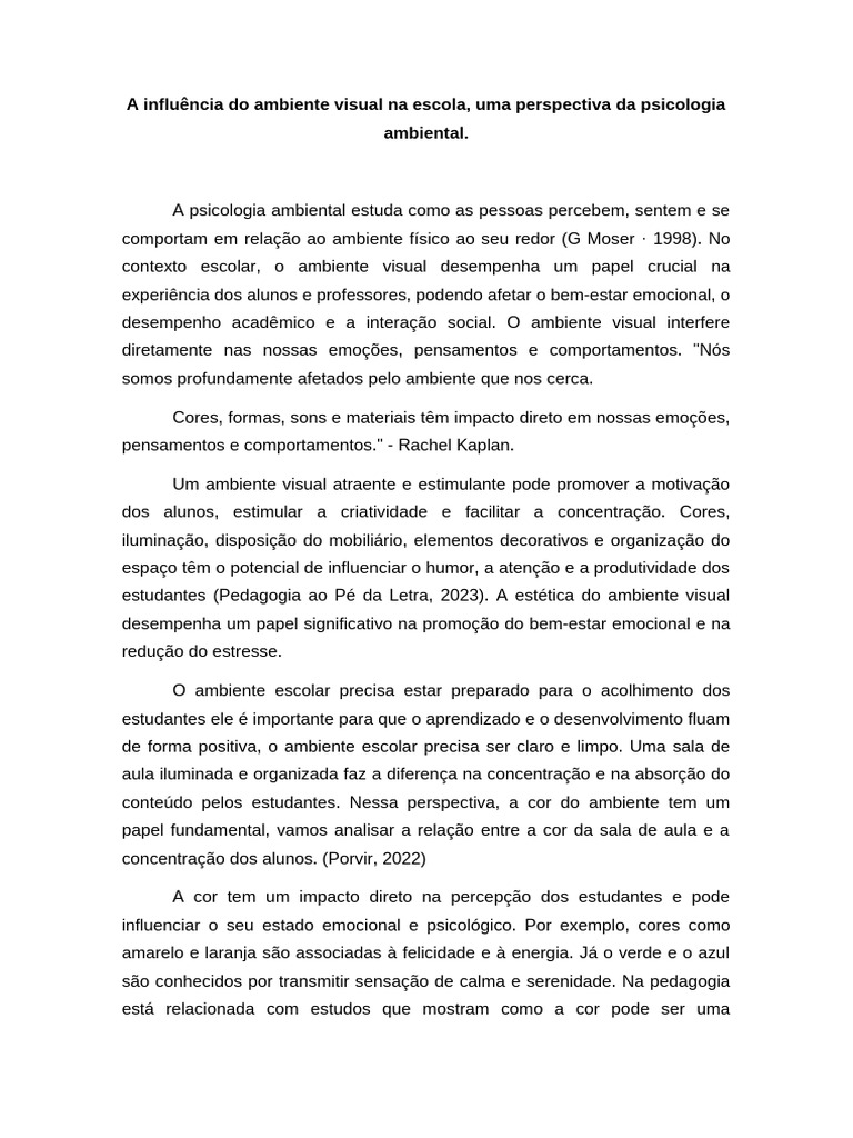 Ambiente Visual e Aprendizado Escolar | PDF | Aprendizado | Emoções