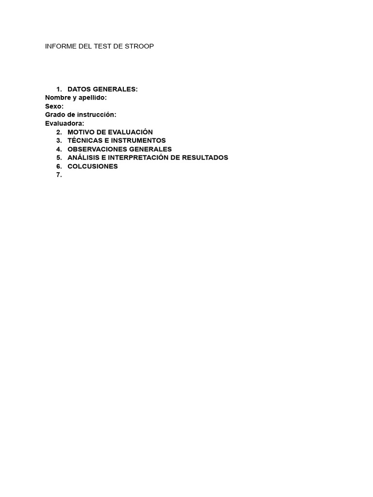 Informe Psicológico de Stroop | PDF